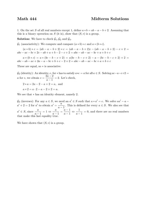 midterm solutions introduction to abstract algebra math 444 docsity
