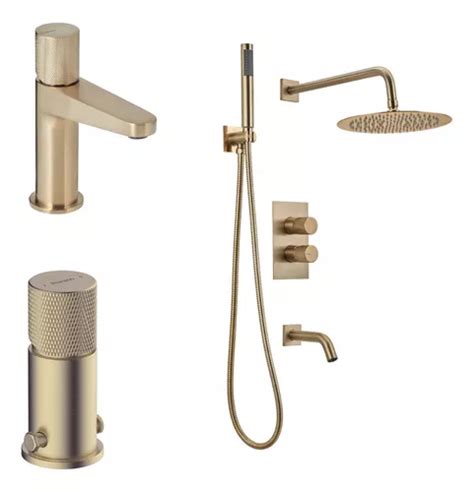 Combo Griferia Monocomando Peirano Fabric Gold Dorado