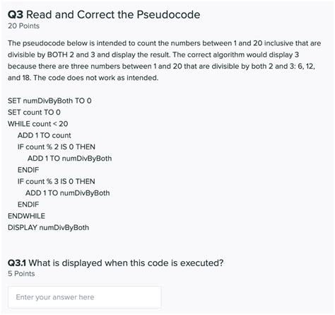 solved q3 read and correct the pseudocode 20 points the