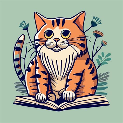 Premium Vector Cute Cat Reading Book Vector