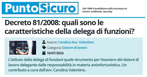 DECRETO 81 2008 QUALI SONO LE CARATTERISTICHE DELLA DELEGA DI FUNZIONI