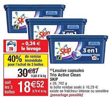 Promo Lessive Capsules Trio Active Clean Skip Chez Cora ICatalogue Fr