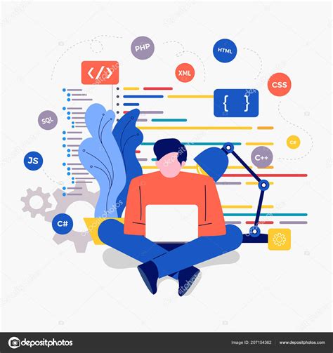 illustrations design concept developer create code programming language icons vector stock