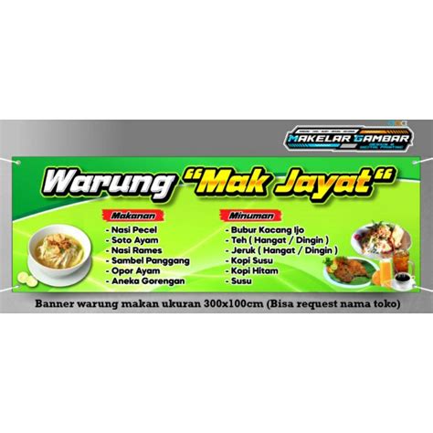 Jual BANNER SPANDUK WARUNG MAKAN Ukuran 300x100cm Bisa Request Nama