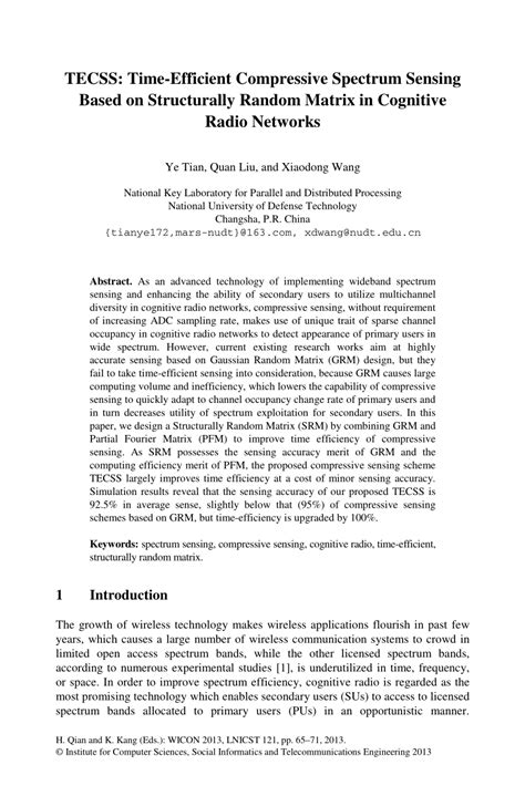 pdf tecss time efficient compressive spectrum sensing based on structurally random matrix in