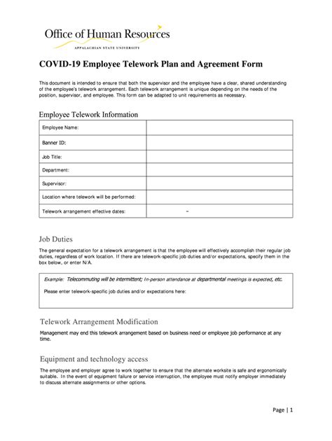 Fillable Online COVID 19 Employee Telework Plan And Agreement Form Fax