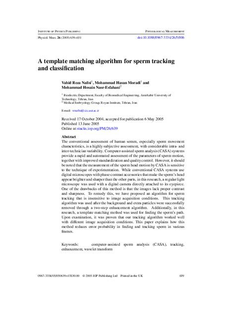 pdf a template matching algorithm for sperm tracking and classification v nafisi