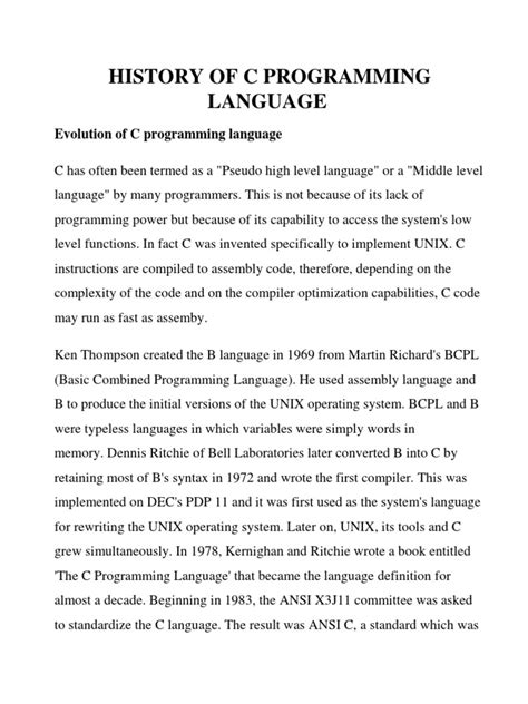 history of c programming language pdf c programming language compiler