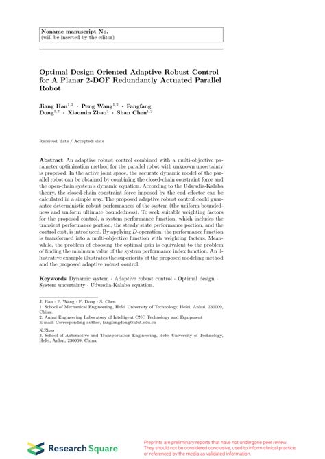 pdf optimal design oriented adaptive robust control for a planar 2 dof redundantly actuated