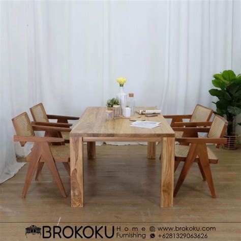 Jual Meja Makan Kayu Jati 4 Kursi Minimalis Modern 1set BHF 145 Brokoku