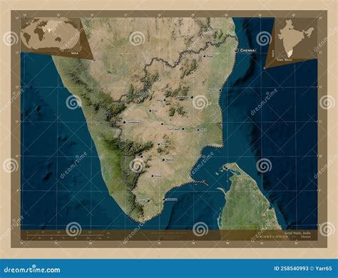 Tamil Nadu India Low Res Satellite Labelled Points Of Cities Stock