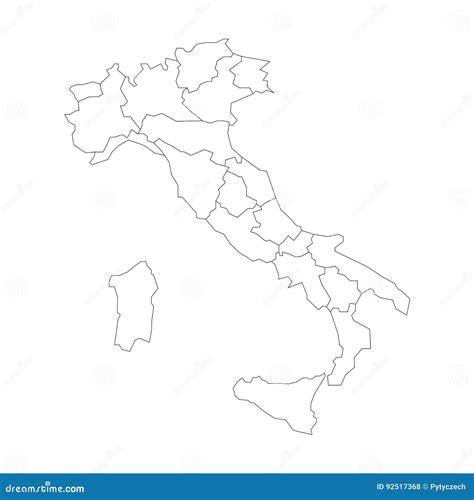 Map Of Italy Divided Into Administrative Regions White Land And