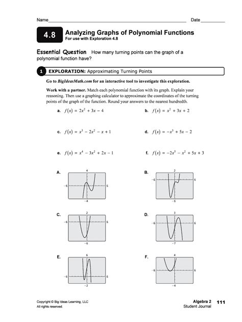 fillable online analyzing graphs of polynomial functions fax email print pdffiller