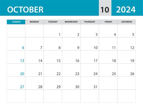 Octubre 2024 Modelo Calendario 2024 Modelo Vector Planificador