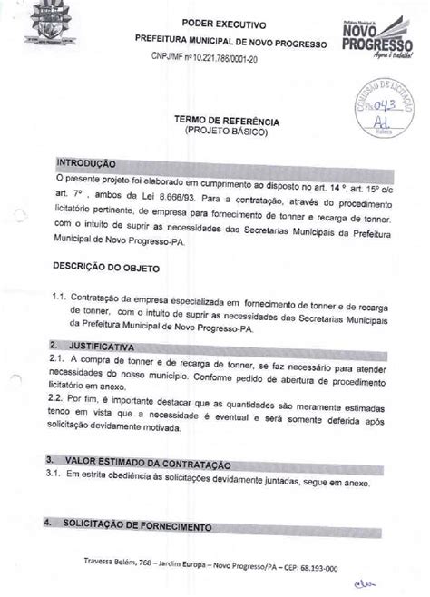 Termo De Referencia Prefeitura Municipal De Novo Progresso