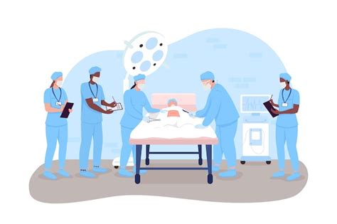 Ilustración aislada del vector 2d de la cirugía del hospital médicos y