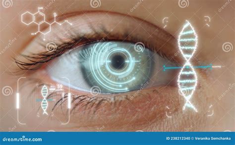 Closeup Eye Dna Hologram Checking Process Device Collecting Biometrical