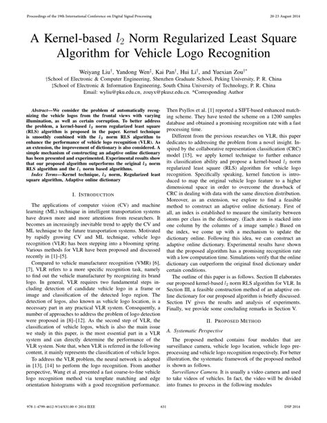 pdf a kernel based l 2 norm regularized least square algorithm for vehicle logo recognition