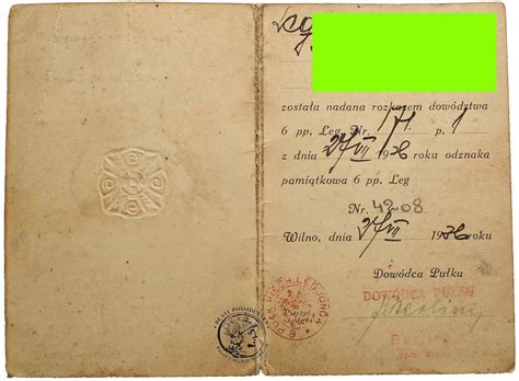 Polska legitymacja 6 Pułk Piechoty Legionów archiwum niemczyk pl