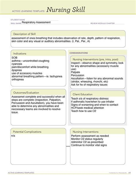 Nursing Skills Respiratory Assessment Ati Template Active Learning