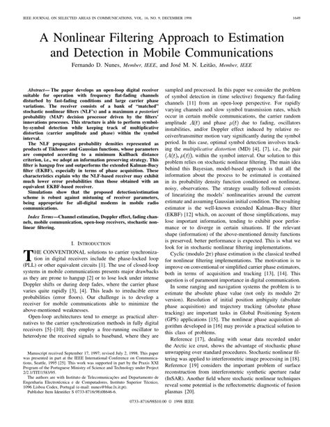 pdf a nonlinear filtering approach to estimation and detection in mobile communications