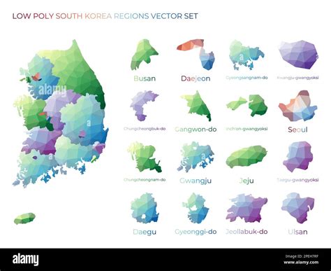 Regiones De Baja Poli De Corea Del Sur Mapa Poligonal De Corea Del Sur