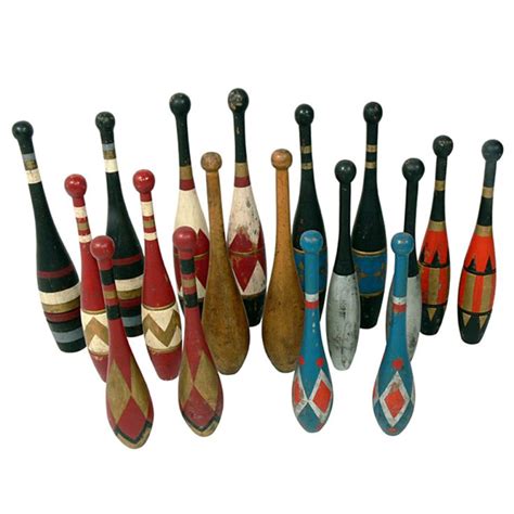 Collection Of Vintage Juggling Pins Indian Clubs Carnival Art