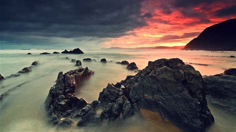 Wallpaper Sunlight Landscape Sunset Sea Bay Rock Nature Shore