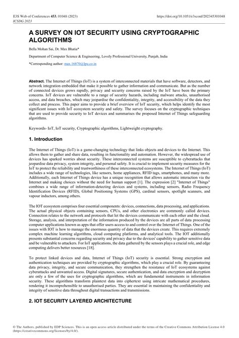 pdf a survey on iot security using cryptographic algorithms