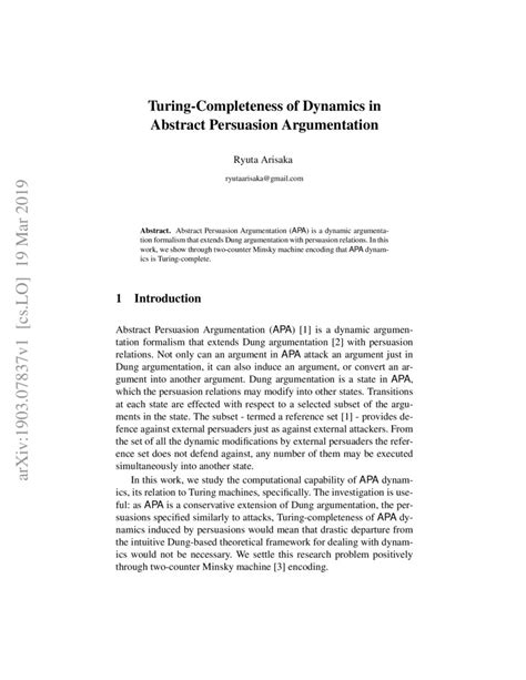 turing completeness of dynamics in abstract persuasion argumentation deepai