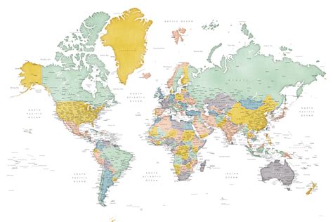 Map of Detailed world map in mid century colors Patti Blursbyai ǀ