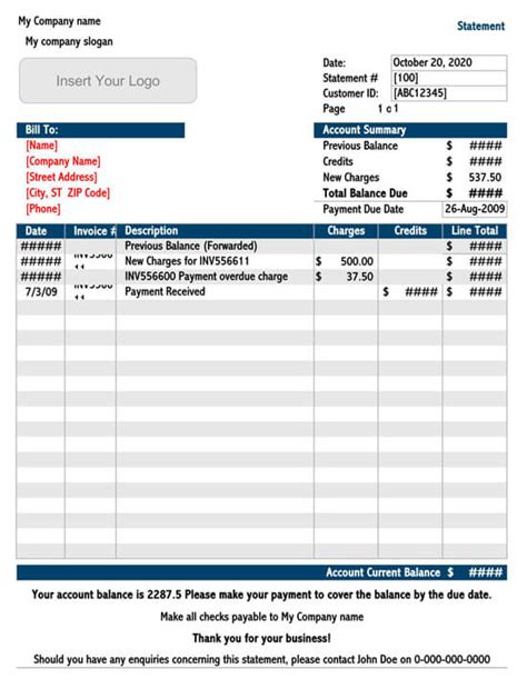 Free Billing Statement Templates Excel Word PDF