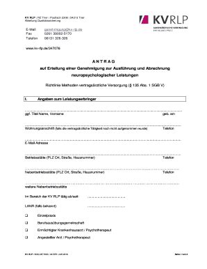 Ausfüllbar Online kv rlp A N T R A G auf Erteilung einer Genehmigung