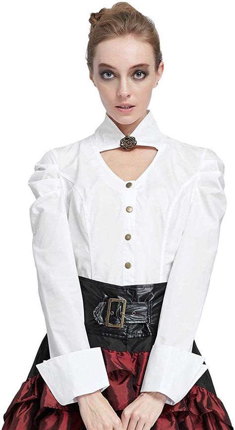 SCARLET DARKNESS Damen Victorian Bluse Renaissance Langarm Button Shirt