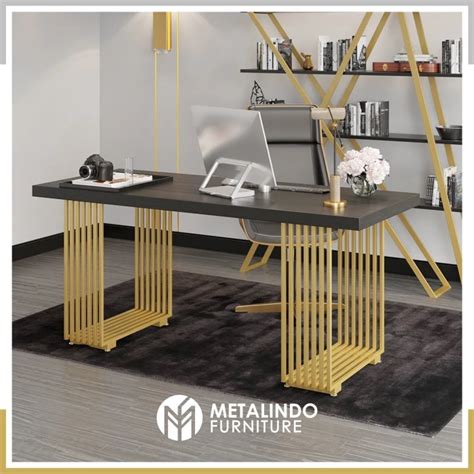 Jual Meja Kantor Minimalis Modern Kaki Besi Gold Duco Meja Kerja