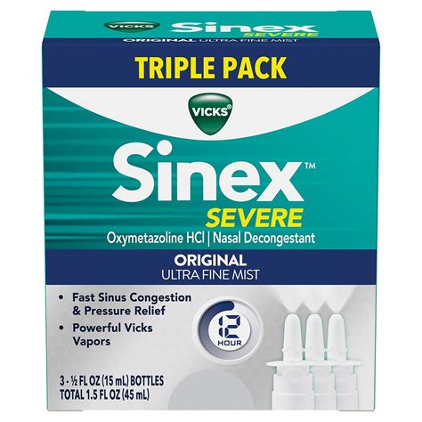 Vicks Sinex Severe Nasal Decongestant Spray Triple Pack 3 Ct 0 5 Fl