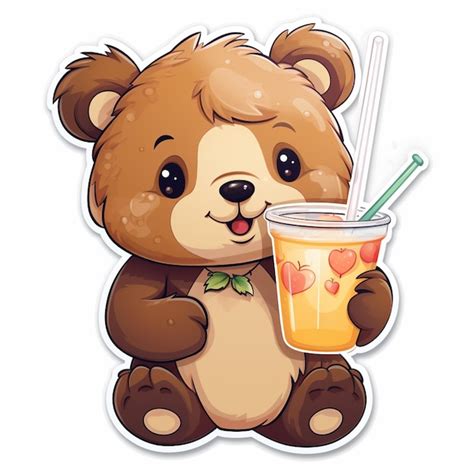 Oso De Dibujos Animados Sosteniendo Un Vaso De Jugo De Naranja Ai