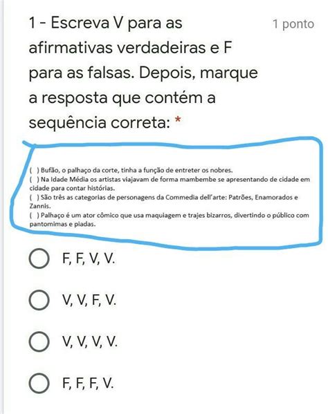 1 Escreva V Para As Afirmativas Verdadeiras E F Para As Falsas