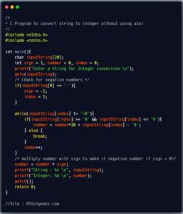 C Programming String To Int C Program To Convert String To Integer