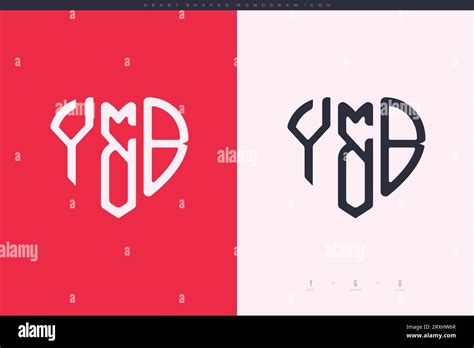 Initial YB Letters With Red Heart And Love Logo Flat Icon Monogram