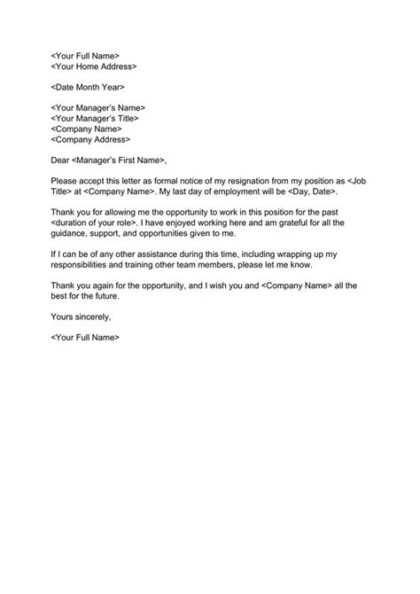 Template For Resignation Letter Singapore Resignation Letter