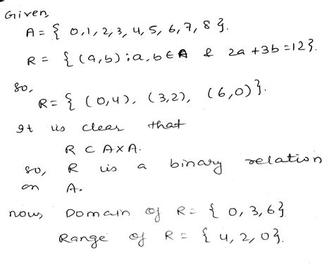 let a {0 1 2 3 4 5 6 7 8 } and let r { a b a b ∈ a and 2a 3b 12} express r