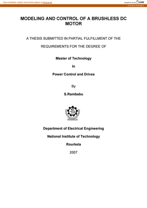 Bldc M Tech Thesis Rourkela Guide Dr Kinematics And Dynamics Of