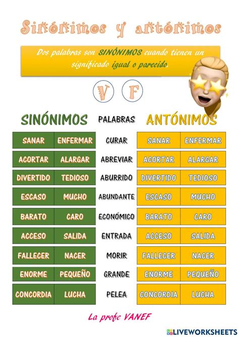 Ejercicio de sinónimos y antónimos en línea para Cuarto de Primaria