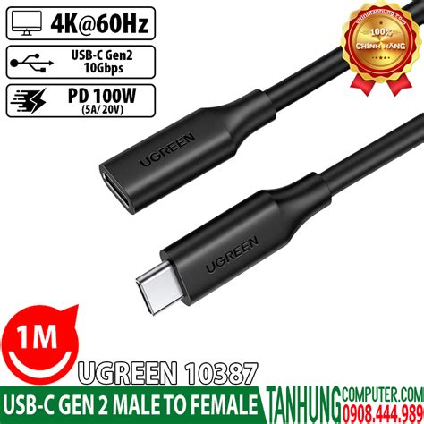 Cáp USB Type C 3 2 nối dài 1m Ugreen 10387 Sạc 100W kết nối sạc truyền