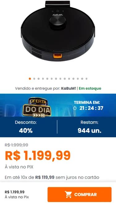 Robô Aspirador de Pó KaBuM Smart 700 Preto Mapeamento IR 360º