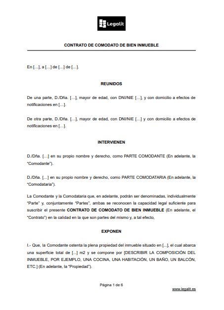 ᐅ Modelo Contrato Comodato Bien Inmueble Uso Gratuito De La Propiedad