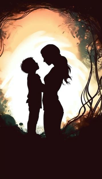 Silueta Madre E Hijo Foto Premium