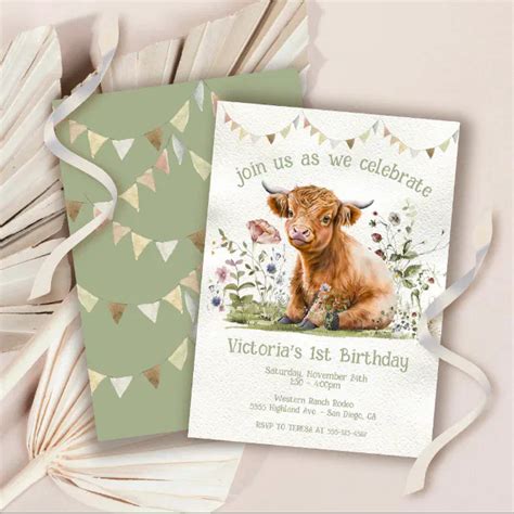 Adorable Highland Cow St Birthday Party Invitation Zazzle