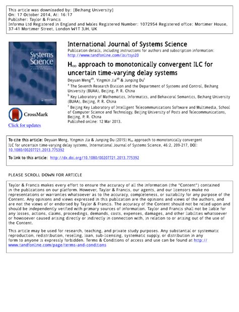 pdf h∞ based design approach to discrete time learning control systems with iteration varying
